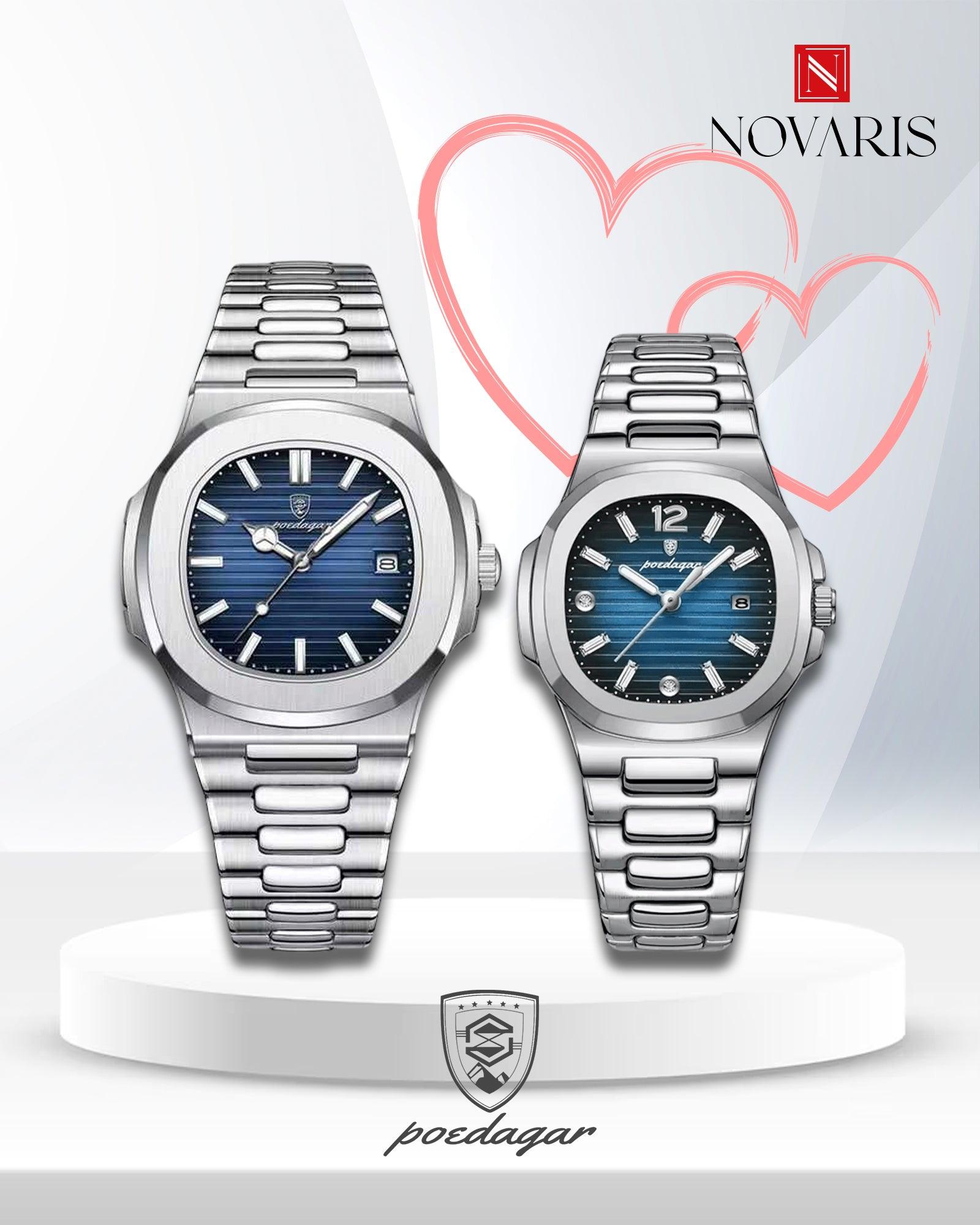 PAREJA RELOJ OLD MONEY AZUL POEDAGAR (INCLUYE 2 RELOJES) – NOVARIS