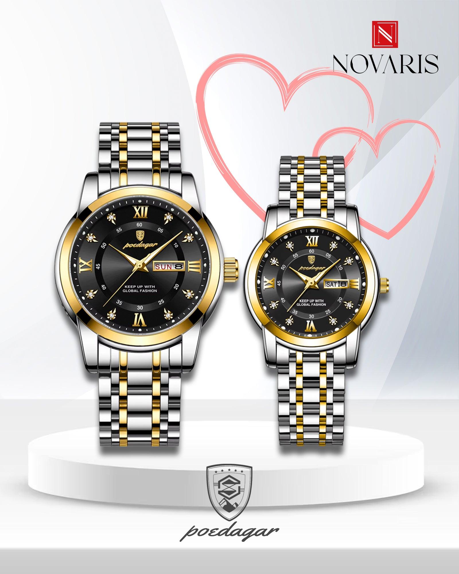 RELOJ PAREJA ROMANO NEGRO POEDAGAR (INCLUYE 2 RELOJES) – NOVARIS